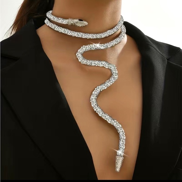Jewelry | Snake Rhinestone Necklace Bendable Design Blingy Statement ...